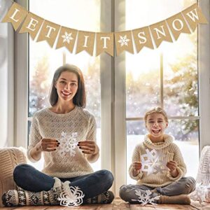 Rainlemon Jute Burlap Let It Snow Banner with Snowflake Winter Christmas Party Fireplace Mantel Garland Decoration