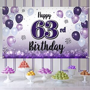 laskyer happy 63rd birthday purple large banner – cheers to 63 years old birthday home wall photoprop backdrop,63rd birthday party decorations.