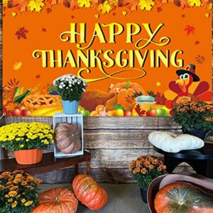 PTFNY Happy Thanksgiving Backdrop Banner 73 x 43 Inch Large Thanksgiving Day Background Banner Maple Leaves Pumpkin Turkey Party Banner Thanksgiving Decorations Photo Booth Props