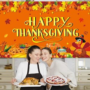 PTFNY Happy Thanksgiving Backdrop Banner 73 x 43 Inch Large Thanksgiving Day Background Banner Maple Leaves Pumpkin Turkey Party Banner Thanksgiving Decorations Photo Booth Props