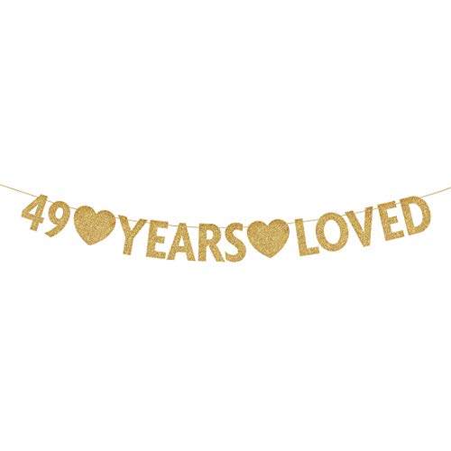 Gold 49 Year Loved Banner, Gold Glitter Happy 49th Birthday Party Decorations, Supplies