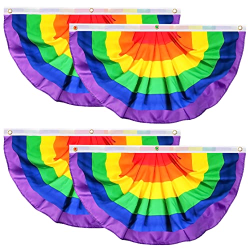 WXJ13 4 PCS Rainbow Pride Bunting Flag 1.5 x 3 Ft Rainbow Gay Pride Pleated Fan Flag Banner Half Fan Banner with Canvas for LGBT Celebration Parade Indoor Outdoor Gay Pride Decoration