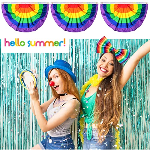 WXJ13 4 PCS Rainbow Pride Bunting Flag 1.5 x 3 Ft Rainbow Gay Pride Pleated Fan Flag Banner Half Fan Banner with Canvas for LGBT Celebration Parade Indoor Outdoor Gay Pride Decoration