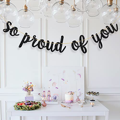 Halawawa Black Glitter So Proud of You Banner, Graduation Party Decorations, 2023 Graduation Party Decor Banner, We are So Proud of You Bunting Banner