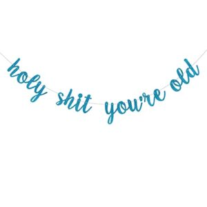 holy shit you’re old banner, pre-strung, no assembly required, funny blue glitter paper party decorations for 30th 40th 50th 60th 70th 80th 90th birthday party supplies, letters blue,abcpartyland