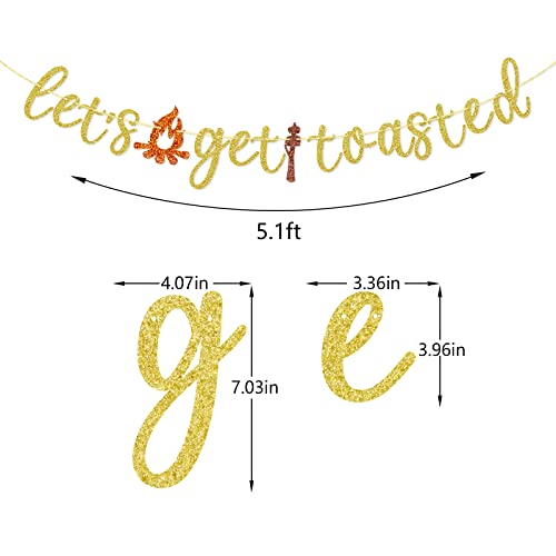 Let's Get Toasted Banner, Glamping Party Decorations, Camp Bachelorette Banner, Camping Themed Party Decor, Pre-strung, Gold Glitter