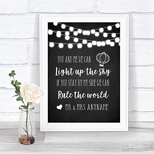 Chalk Style Black & White Lights Light Up The Sky Rule The World Wedding Sign