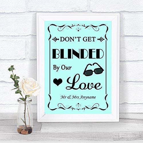 Aqua Sunglasses Favor Blinded by Love Personalized Wedding Sign