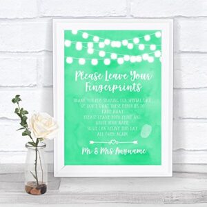 mint green watercolour lights fingerprint guestbook personalized wedding sign