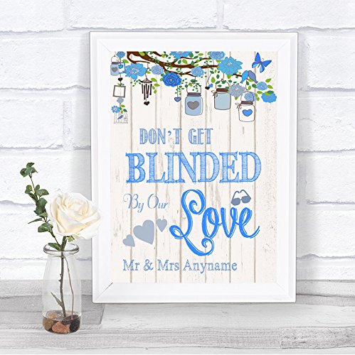 Blue Rustic Wood Effect Don't Be Blinded Sunglasses Personalized Wedding Sign