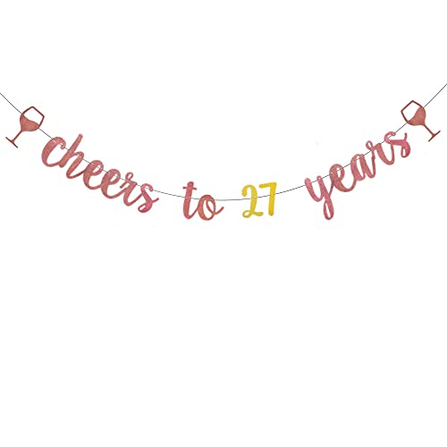 WEIANDBO Cheers to 27 Years Rose Gold Glitter Banner,Pre-Strung,27th Birthday / Wedding Anniversary Party Decorations Bunting Sign Backdrops,cheers to 27 Years