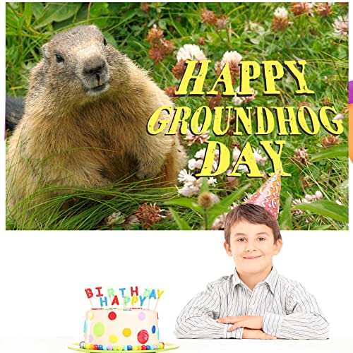 Happy Groundhog Day Banner Background Realistic Cute Animals Flowers Green Grass Theme Decor for 1st Birthday Party Spring February 2nd Holidays Festival Groundhog Day Supplies Favors Decorations