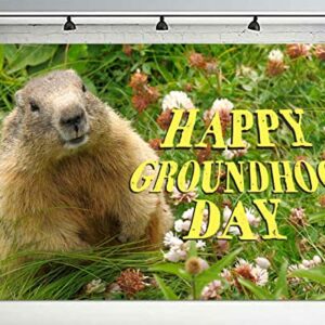 Happy Groundhog Day Banner Background Realistic Cute Animals Flowers Green Grass Theme Decor for 1st Birthday Party Spring February 2nd Holidays Festival Groundhog Day Supplies Favors Decorations