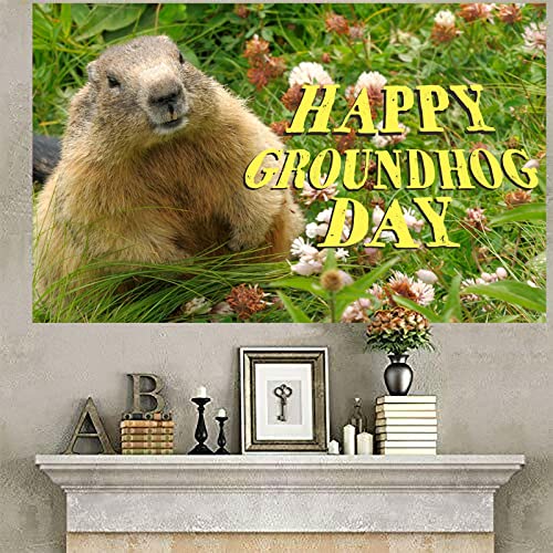 Happy Groundhog Day Banner Background Realistic Cute Animals Flowers Green Grass Theme Decor for 1st Birthday Party Spring February 2nd Holidays Festival Groundhog Day Supplies Favors Decorations