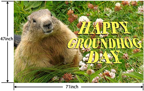 Happy Groundhog Day Banner Background Realistic Cute Animals Flowers Green Grass Theme Decor for 1st Birthday Party Spring February 2nd Holidays Festival Groundhog Day Supplies Favors Decorations