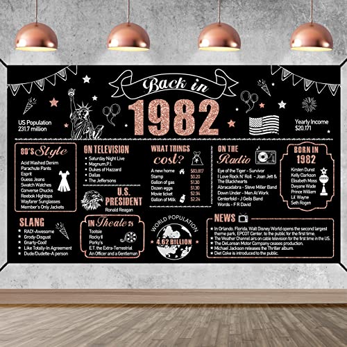 41st Birthday Banner Backdrop Decorations for Women, Back in 1982 Happy 41 Birthday Photo Background Sign Party Supplies, Rose Gold 41 Year Old Birthday Photography Poster Decor