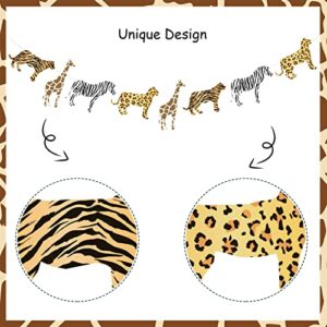 Born Two Be Wild Banner Gold Glitter Animal Print Cheetah Garland, Jungle Safari Theme Wild Two Second Birthday Party Decorations for Kids