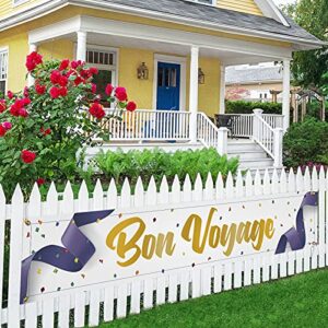 bon voyage large banner, travel theme banner, cruise party lawn sign, farewell porch sign, adventure awaits, goodbye retirement party decorations, indoor outdoor backdrop 8.9 x 1.6 feet