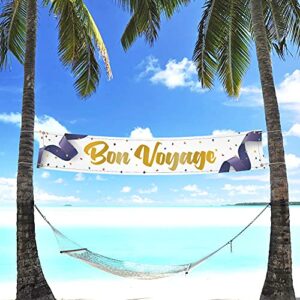 Bon Voyage Large Banner, Travel Theme Banner, Cruise Party Lawn Sign, Farewell Porch Sign, Adventure Awaits, Goodbye Retirement Party Decorations, Indoor Outdoor Backdrop 8.9 x 1.6 Feet