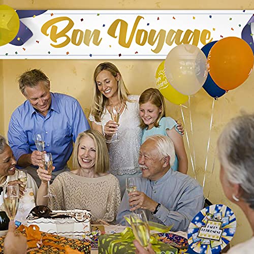 Bon Voyage Large Banner, Travel Theme Banner, Cruise Party Lawn Sign, Farewell Porch Sign, Adventure Awaits, Goodbye Retirement Party Decorations, Indoor Outdoor Backdrop 8.9 x 1.6 Feet