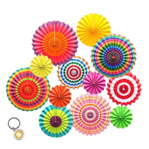 Mandala Crafts Fiesta Party Decoration Hanging Paper Fan Set for Mexican Themed Party Cinco de Mayo Birthday Taco Night Pack of 12