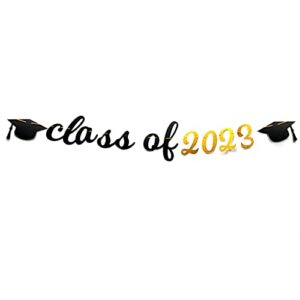 class of 2023 graduation banners party decorations, black glitter graduation banners garland for congratulation graduation party supplies-assembled (black)