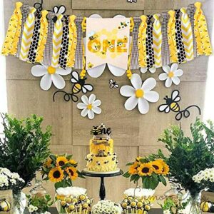 Baby 1st Birthday Party Decorations Supplies For Boy Girl Kids First Birthday Shower Bumble Bee With One Highchair Banner Crown Cake Topper Set of 3