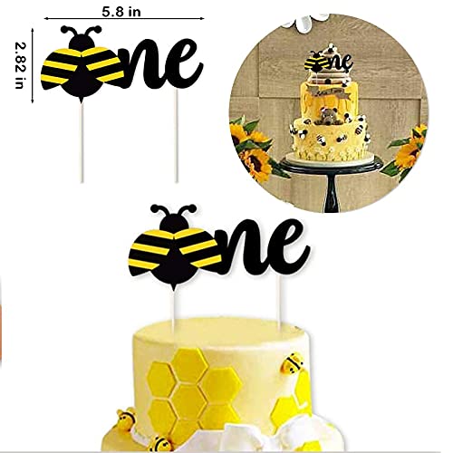 Baby 1st Birthday Party Decorations Supplies For Boy Girl Kids First Birthday Shower Bumble Bee With One Highchair Banner Crown Cake Topper Set of 3