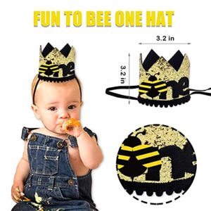 Baby 1st Birthday Party Decorations Supplies For Boy Girl Kids First Birthday Shower Bumble Bee With One Highchair Banner Crown Cake Topper Set of 3