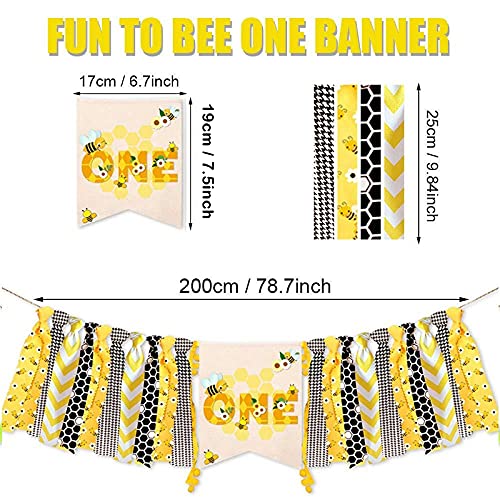 Baby 1st Birthday Party Decorations Supplies For Boy Girl Kids First Birthday Shower Bumble Bee With One Highchair Banner Crown Cake Topper Set of 3