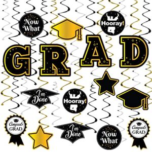 35 pieces, graduation hanging swirls decorations – large, no diy | black and gold graduation decorations 2023 | graduation hanging decorations | graduation party decorations, class of 2023 decorations