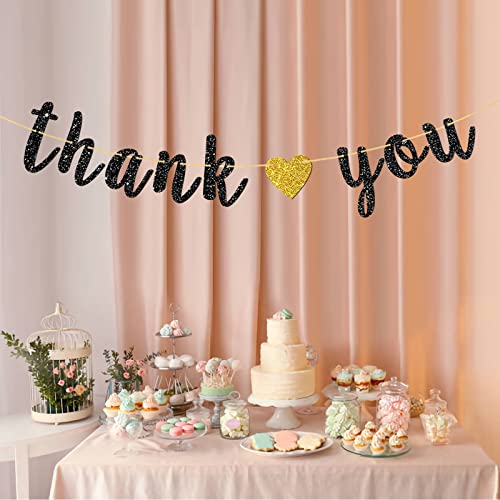 Black Glitter Thank You Banner - Engaged - Wedding - Bridal Shower Bunting Thanksgiving Photo Booth Props