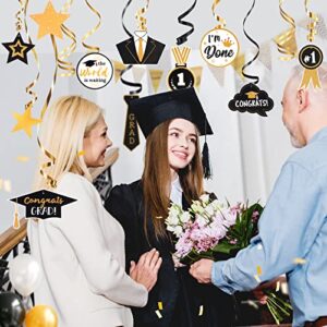 Graduation Party Decorations 2023, 31PCS Graduation Party Supplies Graduation Stuff Hanging Swirls Ceiling Decor And String Graduation Banner for Elementary 8th Grade High School College Black And Gold Class Of 2023 Congrats Decorations Grad Decor (Gradua