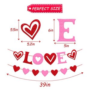 Love Banner for Happy Valentine's Day I Love You Engagement Wedding Anniversary Proposal Courtship Romantic Special Night Heart Party Supplies Pink and Red Glitter Decorations