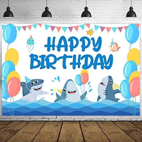 Shark Party Decorations Happy Birthday Banner Shark Party Supplies Animal Fish Shark Themed Under The Sea Decor for Baby Shower Boys 1st Birthday Party Decorations Backdrop Favors Photo Booth Props