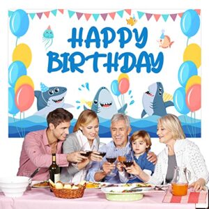 Shark Party Decorations Happy Birthday Banner Shark Party Supplies Animal Fish Shark Themed Under The Sea Decor for Baby Shower Boys 1st Birthday Party Decorations Backdrop Favors Photo Booth Props