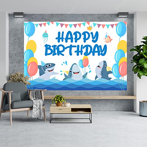 Shark Party Decorations Happy Birthday Banner Shark Party Supplies Animal Fish Shark Themed Under The Sea Decor for Baby Shower Boys 1st Birthday Party Decorations Backdrop Favors Photo Booth Props