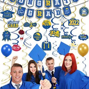 kortes 2022 Blue and Gold Graduation Decorations Kit, Congrats Grad Banner Hanging Swirls Graduations Confetti Balloons for Blue and Gold Grad Graduation Party Decorations Supplies