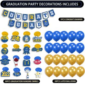 kortes 2022 Blue and Gold Graduation Decorations Kit, Congrats Grad Banner Hanging Swirls Graduations Confetti Balloons for Blue and Gold Grad Graduation Party Decorations Supplies