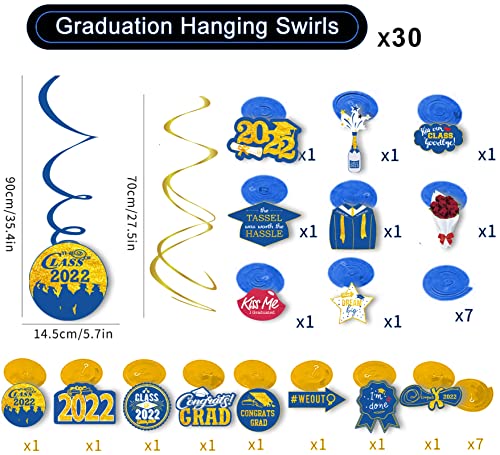 kortes 2022 Blue and Gold Graduation Decorations Kit, Congrats Grad Banner Hanging Swirls Graduations Confetti Balloons for Blue and Gold Grad Graduation Party Decorations Supplies