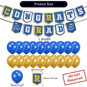 kortes 2022 Blue and Gold Graduation Decorations Kit, Congrats Grad Banner Hanging Swirls Graduations Confetti Balloons for Blue and Gold Grad Graduation Party Decorations Supplies