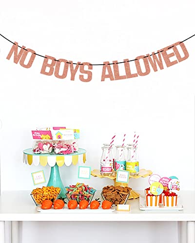 No Boys Allowed Banner, Women Bride Bachelorette Decorations, Bride to Be Banner, Bachelorette Party Decorations, Bride Pajamas Party Supplies Rose Gold Glitter