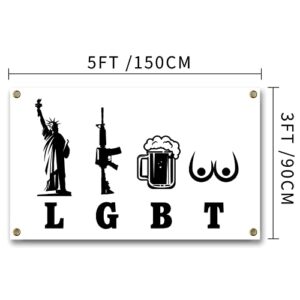 Liberty Guns Beer Tittes Flag Funny Poster Durable Man Cave Wall 3x5 Feet Flag with Brass Grommets This Beautiful Entertaining Banner Flag for College Dorm Room Decor,Outdoor,Parties Gifts, Travel, Filming, Events, Festivals.. (Four buttons)