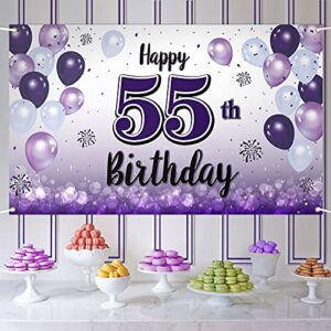 laskyer happy 55th birthday purple large banner – cheers to 55 years old birthday home wall photoprop backdrop,55th birthday party decorations.