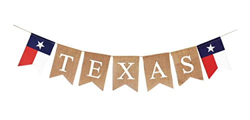 Mandala Crafts Burlap Texas Banner for Texas Themed Party Supplies - Jute Texas Lone Star State Flag TX Pennant for Garden Fence Fireplace Mantel Classroom