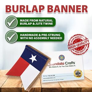 Mandala Crafts Burlap Texas Banner for Texas Themed Party Supplies - Jute Texas Lone Star State Flag TX Pennant for Garden Fence Fireplace Mantel Classroom