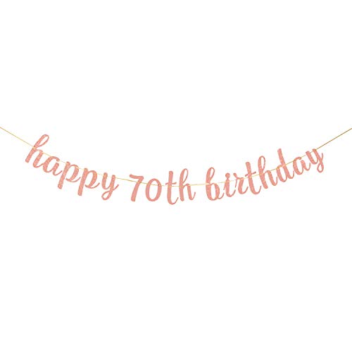 INNORU Glitter Happy 70th Birthday Banner - 70 AF Sign Banner - Cheers to 70 Years Birthday Party Bunting Decorations Rose Gold