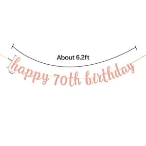 INNORU Glitter Happy 70th Birthday Banner - 70 AF Sign Banner - Cheers to 70 Years Birthday Party Bunting Decorations Rose Gold