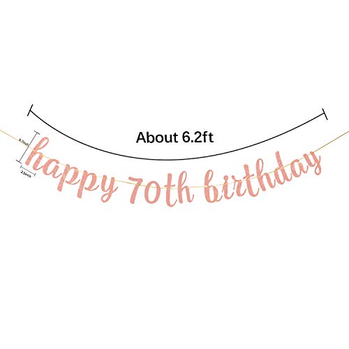 INNORU Glitter Happy 70th Birthday Banner - 70 AF Sign Banner - Cheers to 70 Years Birthday Party Bunting Decorations Rose Gold