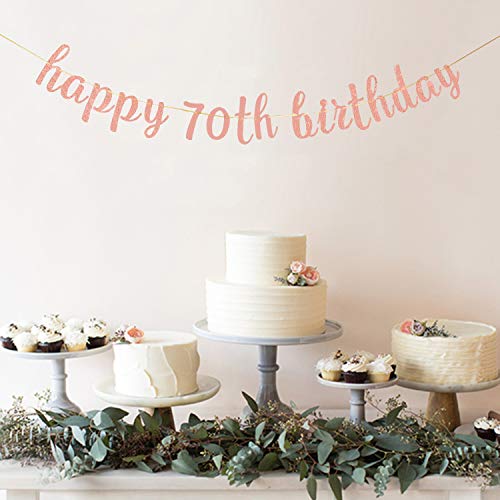 INNORU Glitter Happy 70th Birthday Banner - 70 AF Sign Banner - Cheers to 70 Years Birthday Party Bunting Decorations Rose Gold